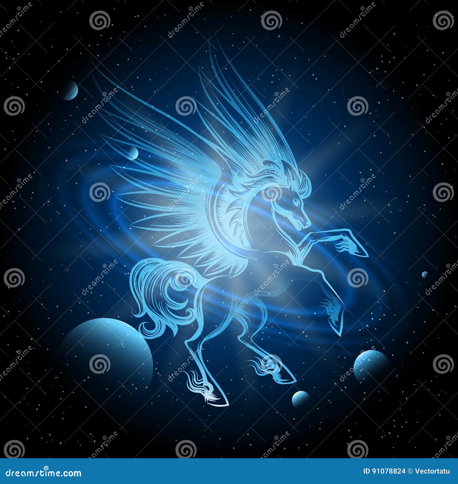 Luminous Pegasus in Space stock vector. Illustration of head - 91078824