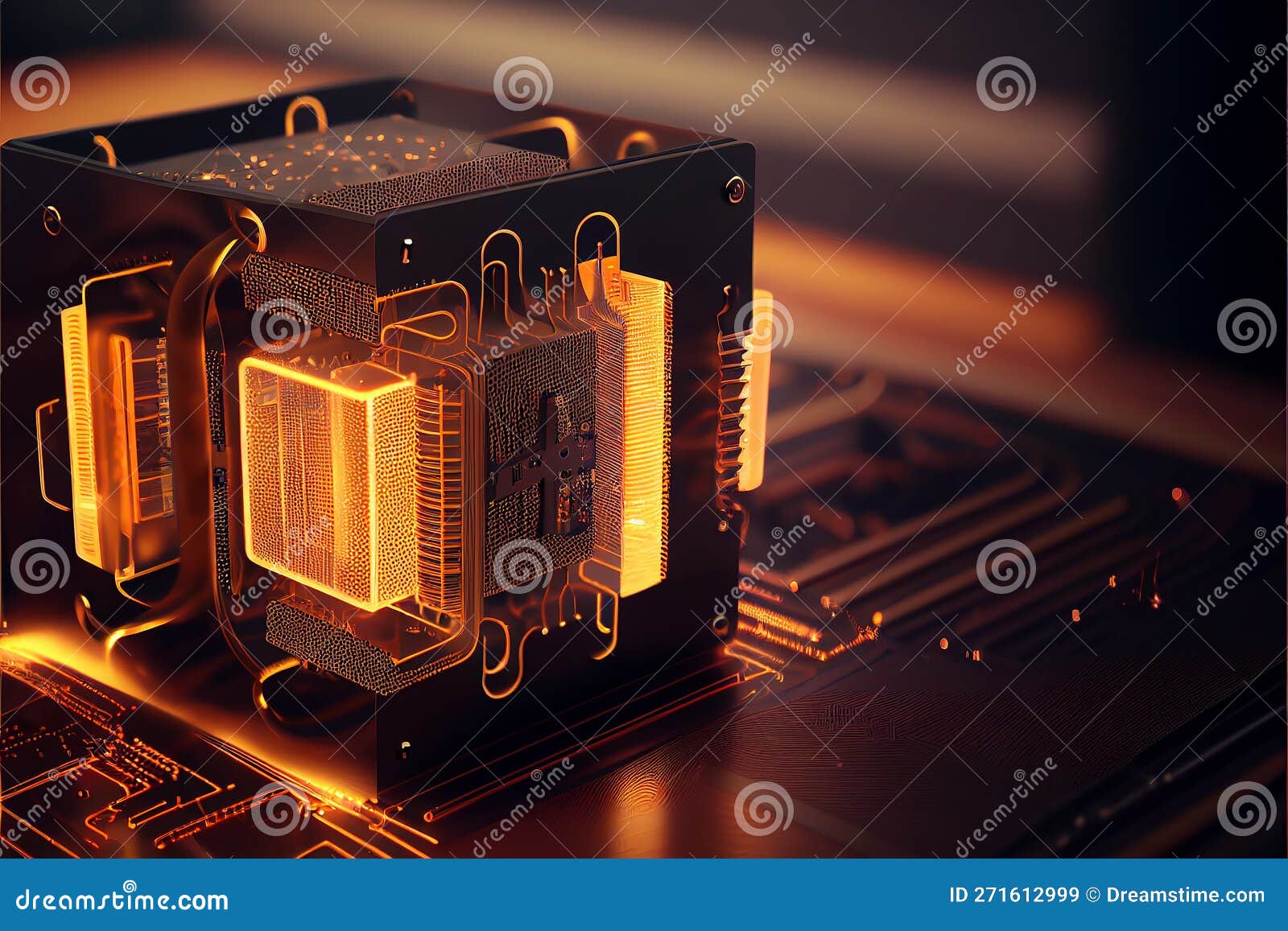 Luminous Processor on Circuit Board. Abstract Technological Background. Generative AI Stock ...