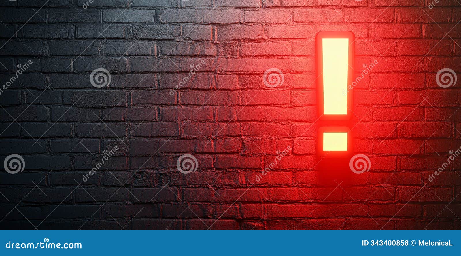 Luminous Red Exclamation Mark on a Brick Wall Backdrop. Colorful Alert ...