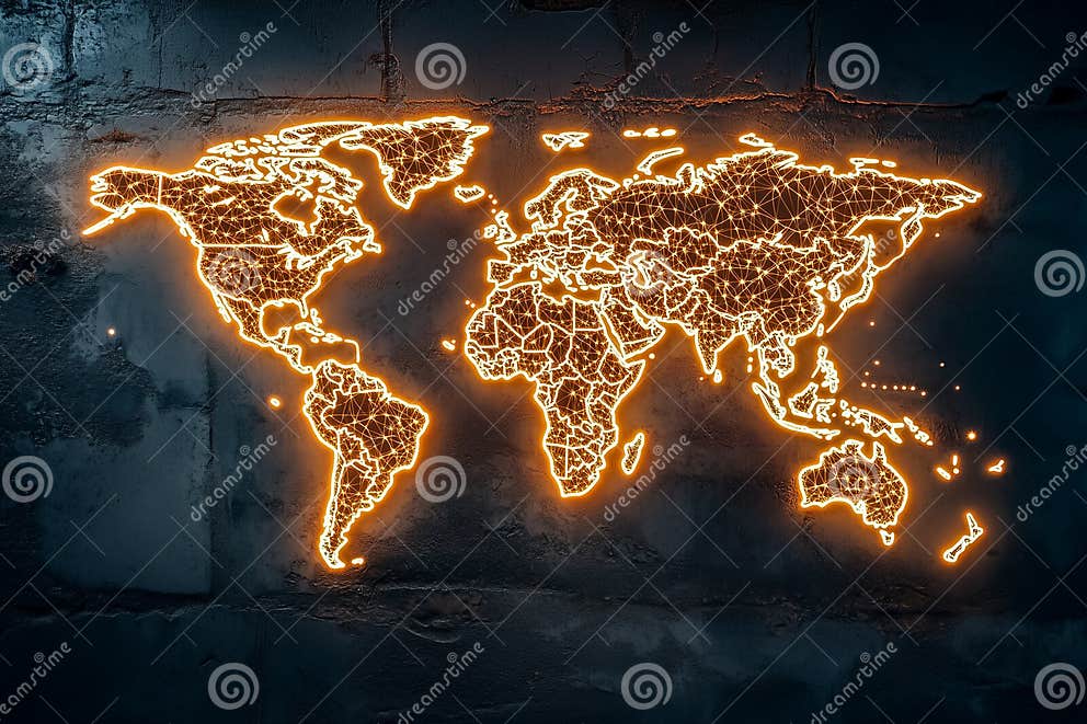 A Luminous Representation of the World Map is Displayed, Emanating ...
