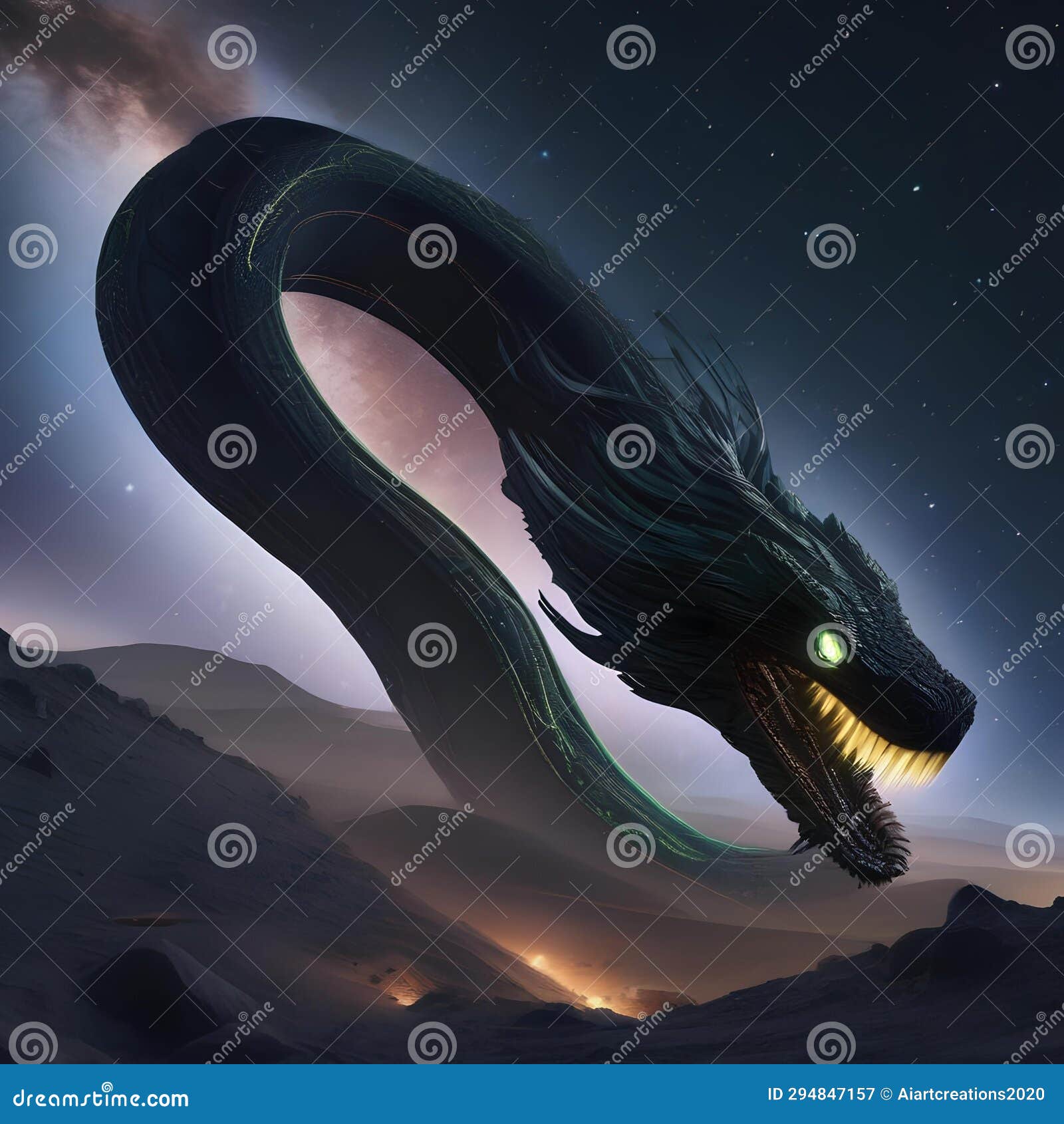 A Luminous, Serpent-like Creature Formed from the Trails of Meteors and ...