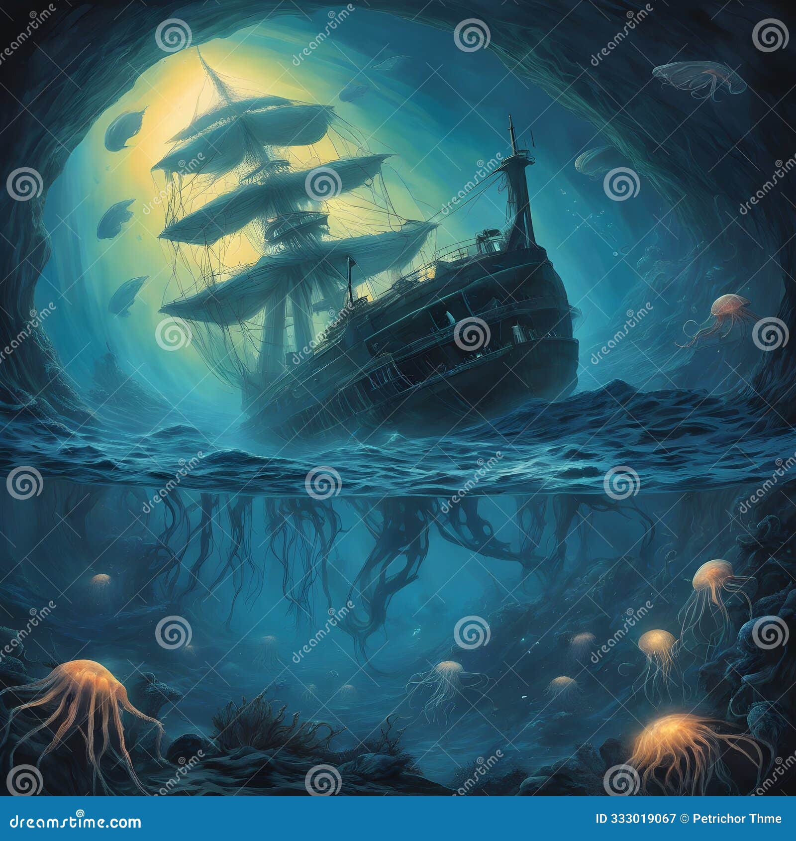 Luminous Shadows: Exploring the Depths of the Ocean Stock Image - Image ...