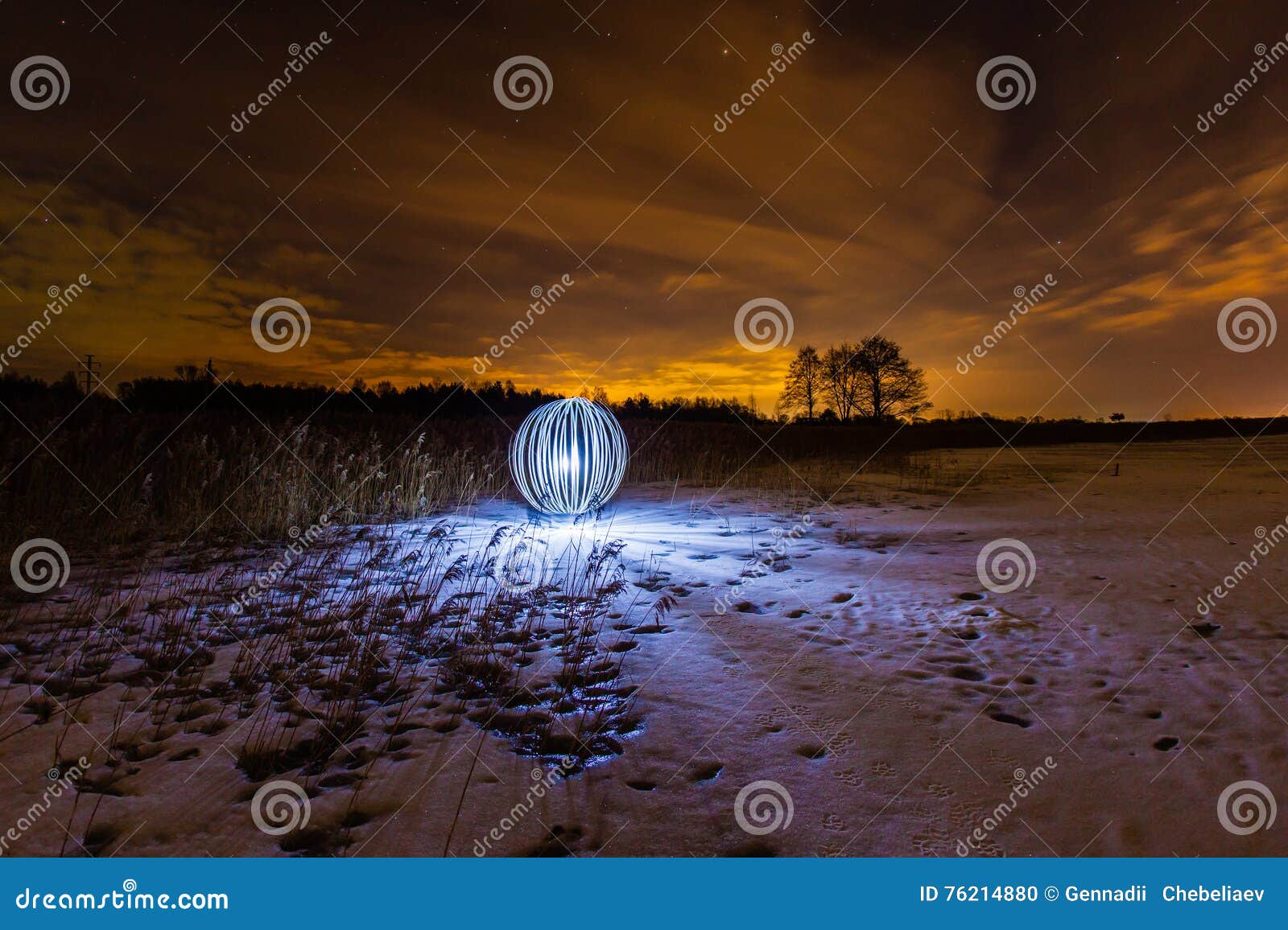 Luminous Sphere Near the Lake Stock Photo - Image of landscape, night ...