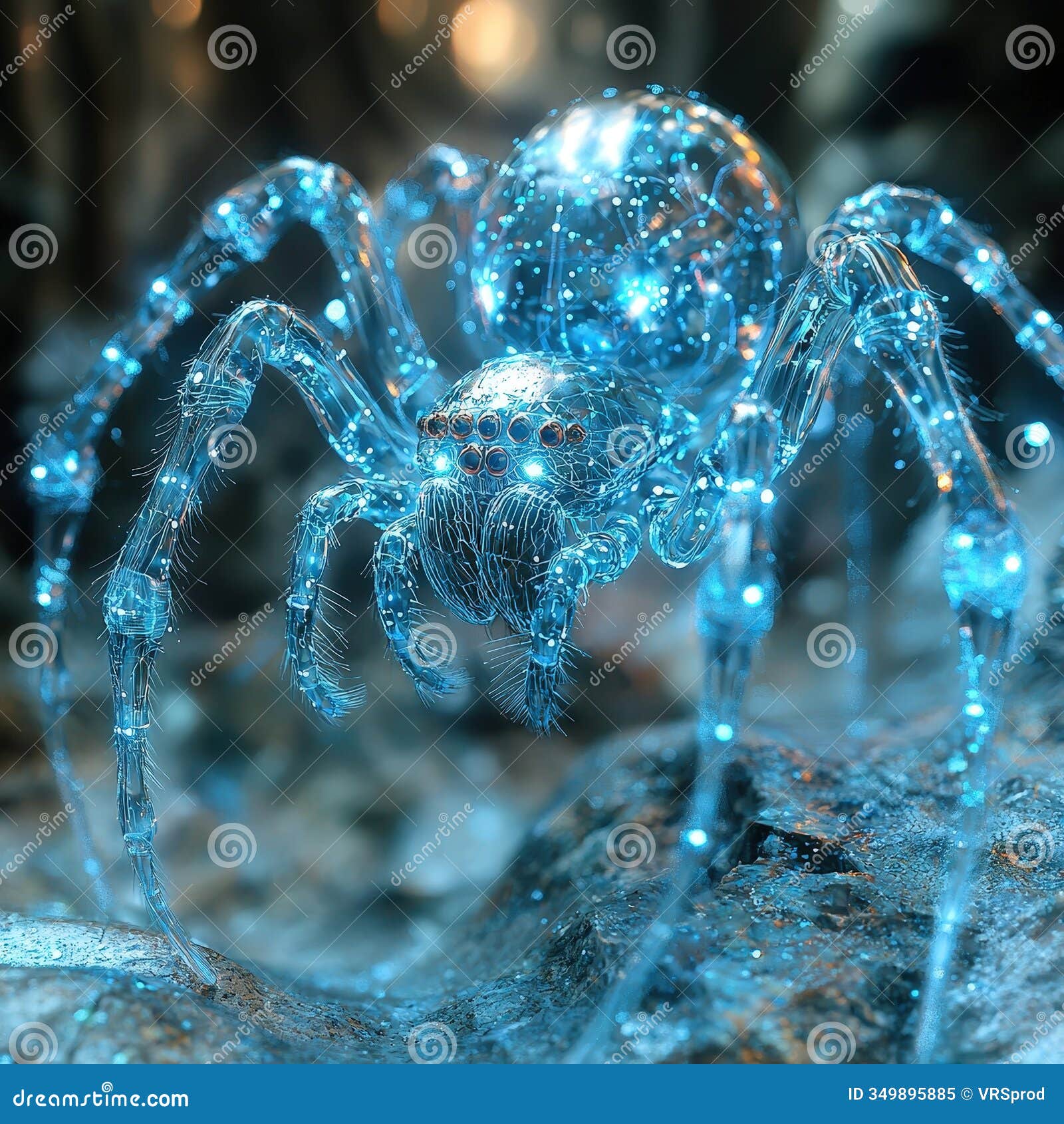 Luminous Spider on Rocky Terrain in Sci-fi Style Stock Image - Image of setting, biology: 349895885