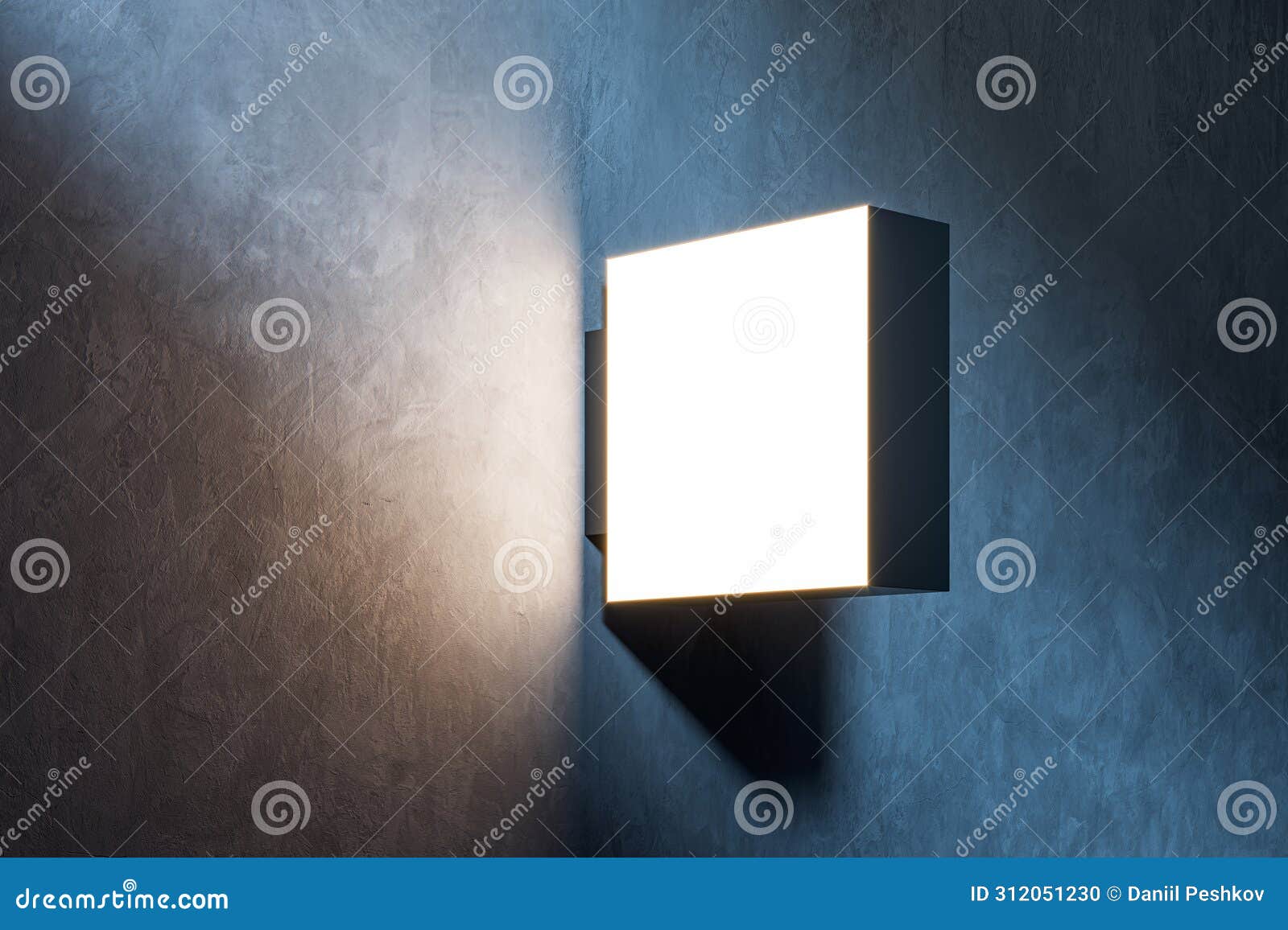 Luminous Square Sign Mockup Casting a Bright Light on a Concrete Wall ...