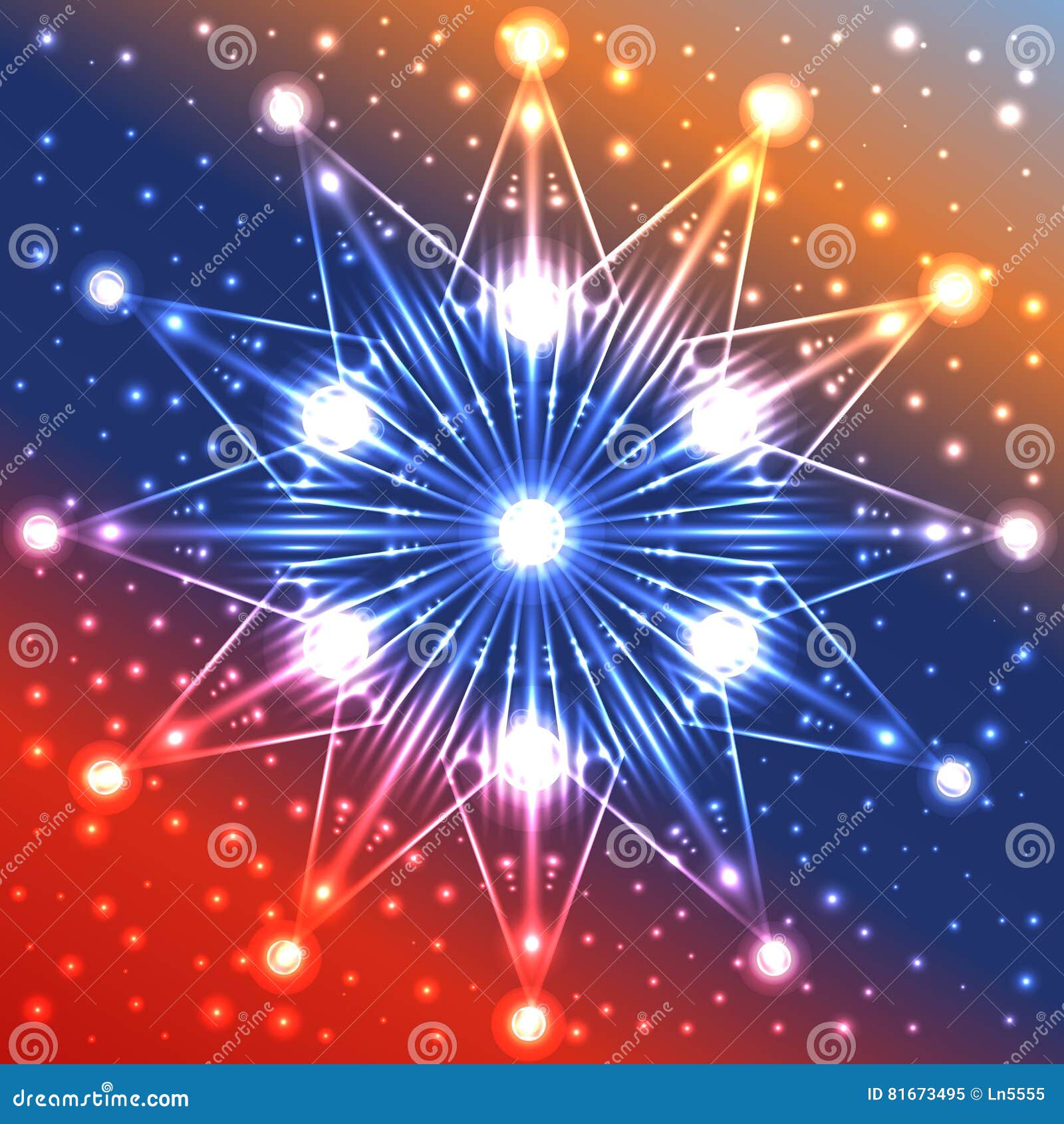 Luminous Star with Lights on Its Rays on Colorful Background with ...