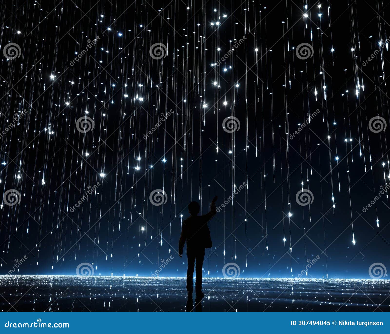 Luminous Starlight. Vibrant Beams of Light Above a Human Shadow in the ...