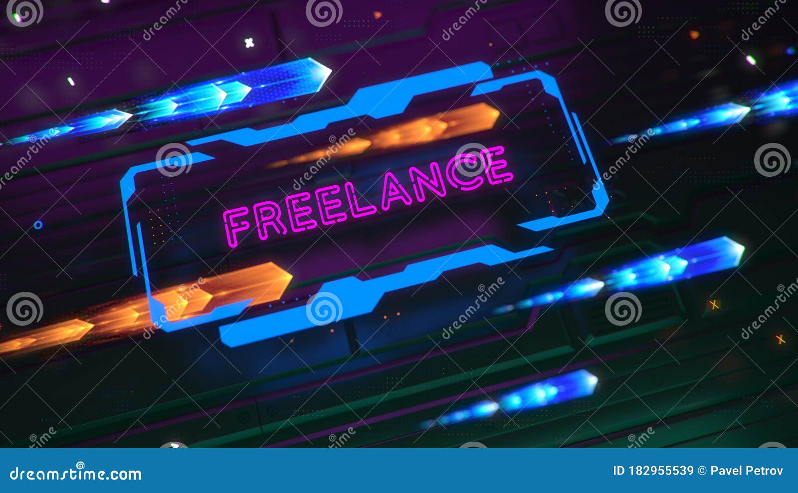 A Luminous Tech Sign with the Inscription Freelance. Abstract ...