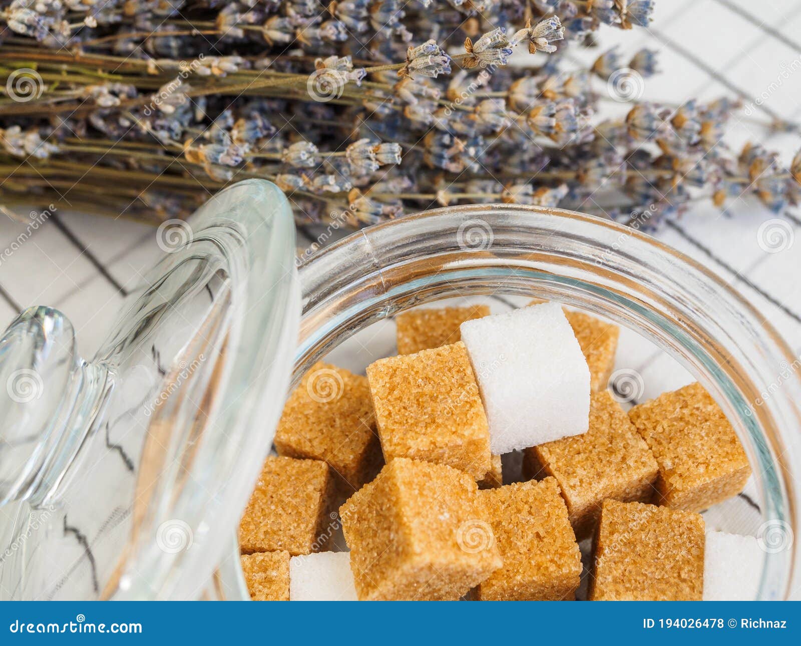 Lump Instant Cube Sugar and a Bouquet of Lavender Stock Photo - Image ...