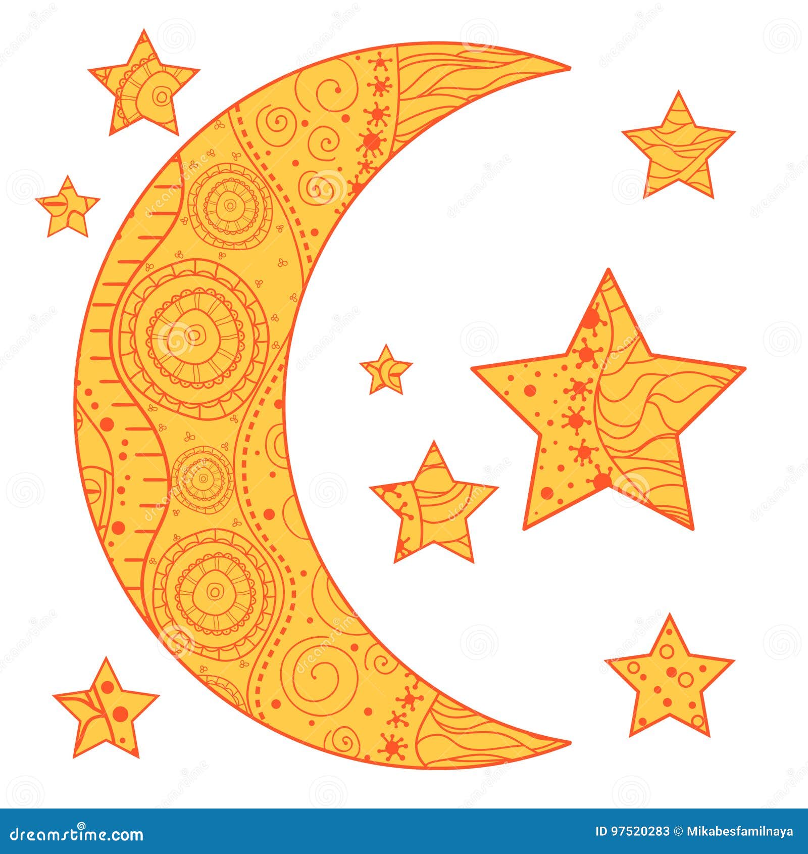 Luna E Stella Di Zentangle Con I Modelli Astratti Illustrazione ...