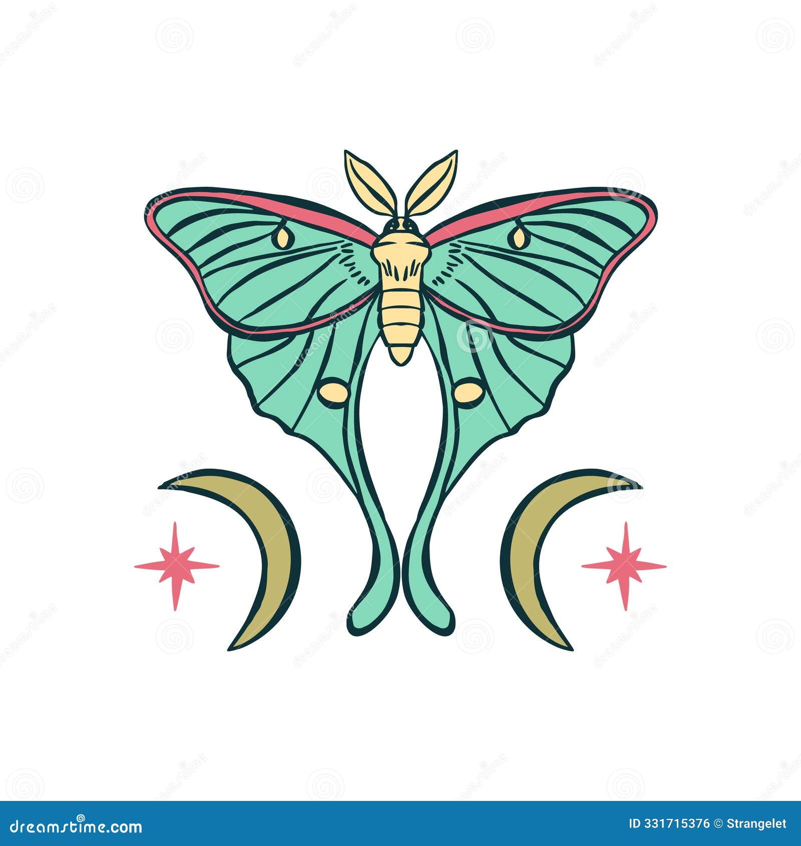 Luna Moth Outline Silhouette Generative Ai Cartoon Vector ...