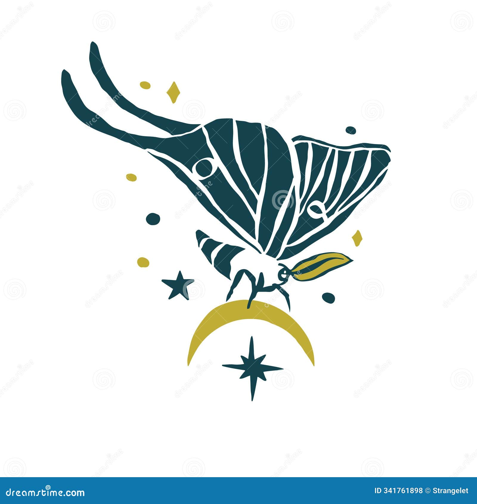 Luna Moth Hand Drawn Illustrations Set With Inspirational Quotes ...