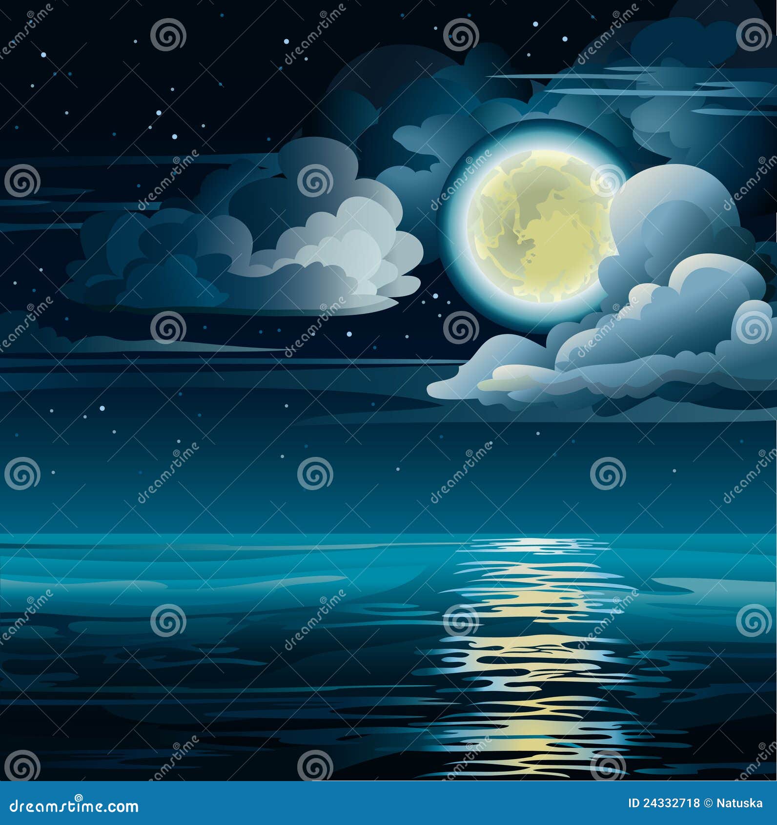Luna y mar stock de ilustración. Ilustración de escena - 24332718