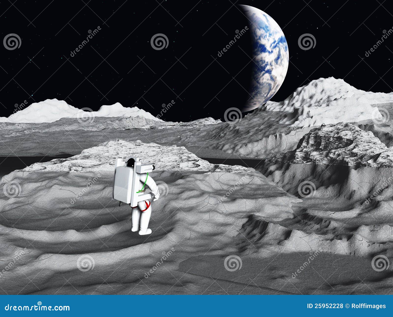 Lunar Astronaut Views Earth Stock Illustration - Illustration of ...