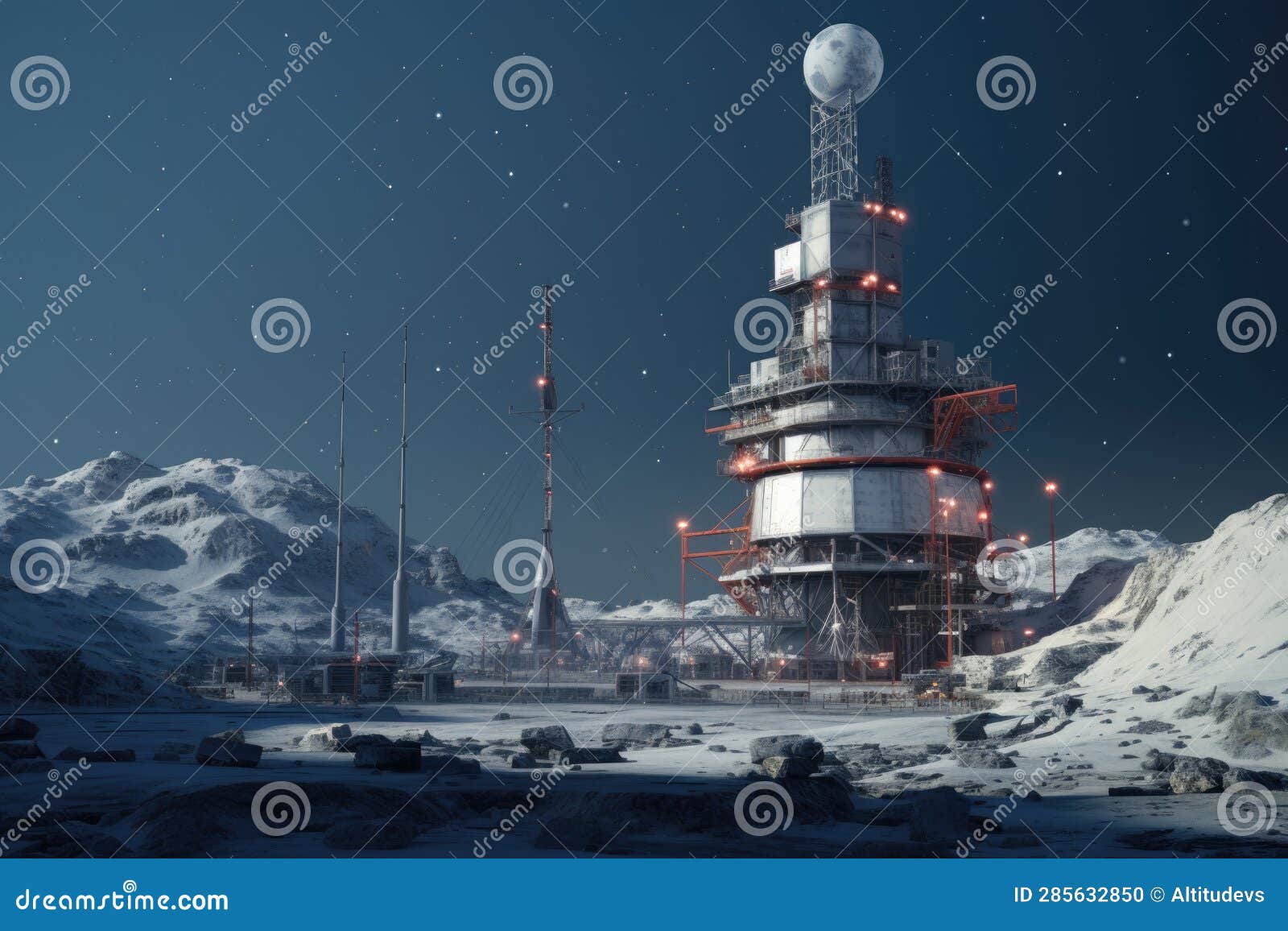 Lunar Base Communication Tower With Antennas Stock Photo ...