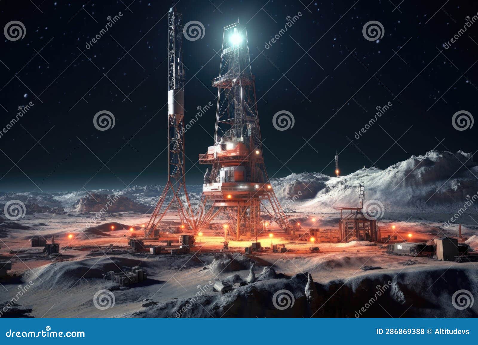 Lunar Base Communication Tower with Antennas Stock Photo - Image of ...
