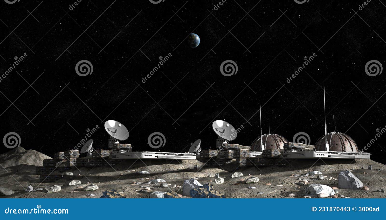 Lunar Base Illuminated Under Earthrise Backdrop Royalty-Free Stock ...