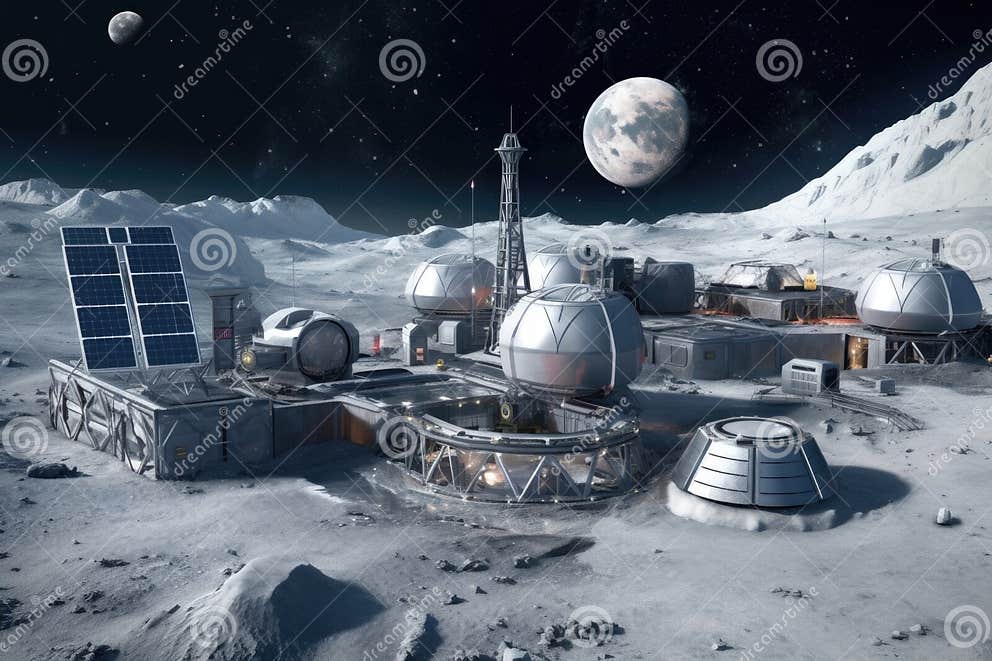 Lunar Base with Solar Panels and Telescopes Stock Image - Image of ...