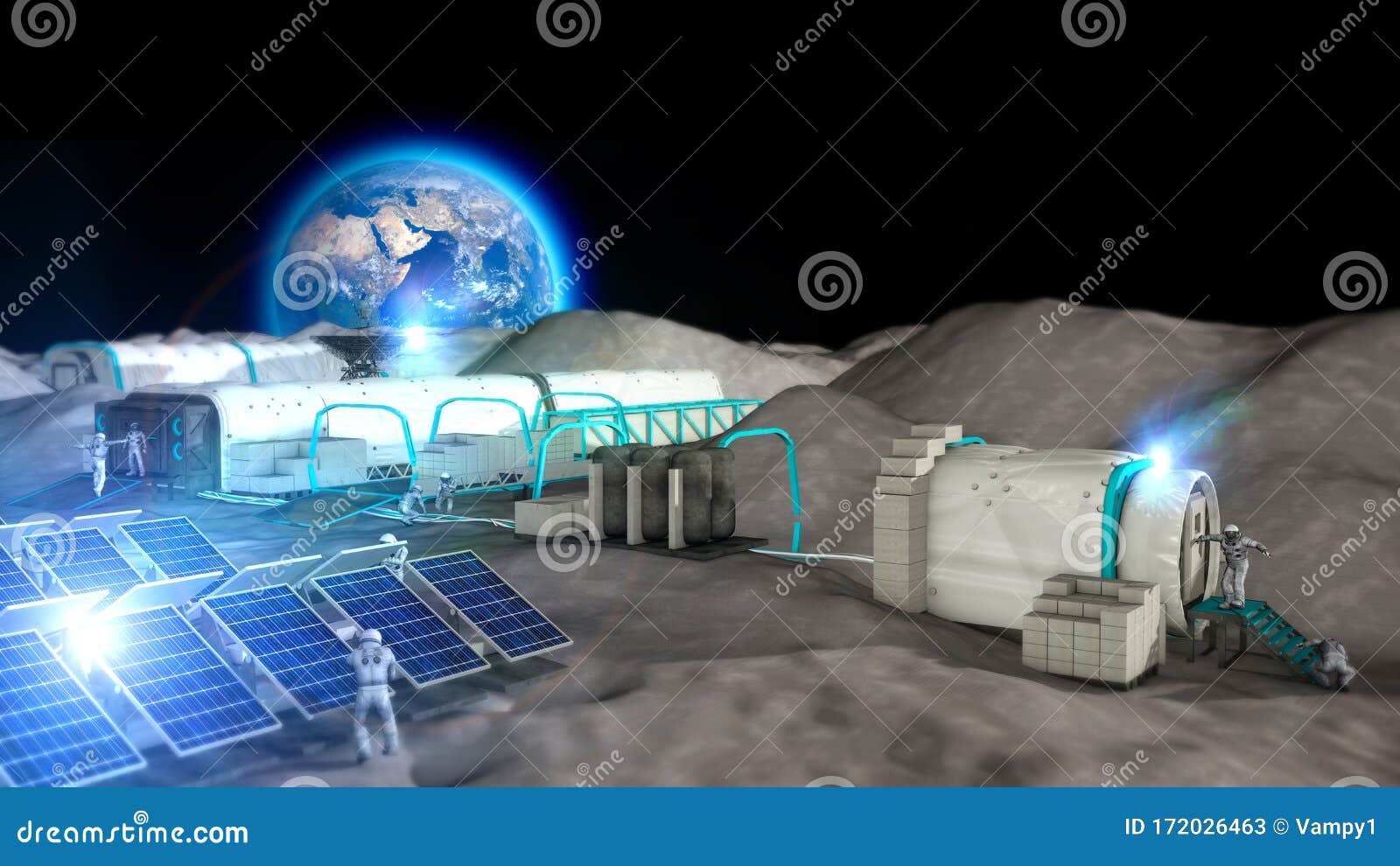 Lunar Base, Spatial Outpost. First Settlement on the Moon. Space ...