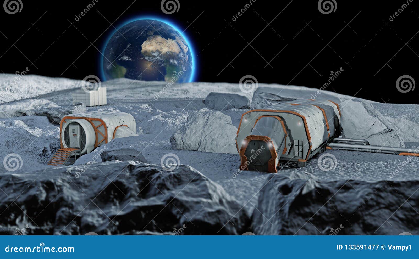 Lunar Base, Spatial Outpost. First Settlement On The Moon. Space ...