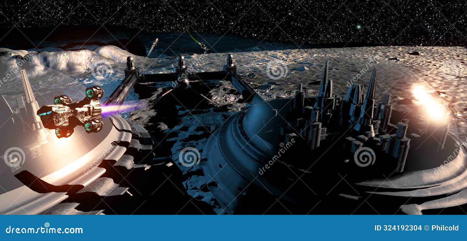 Lunar Base Illuminated Under Earthrise Backdrop Stock Photo ...