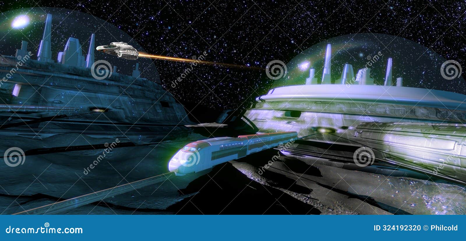 Lunar Base Illuminated Under Earthrise Backdrop Stock Photo ...