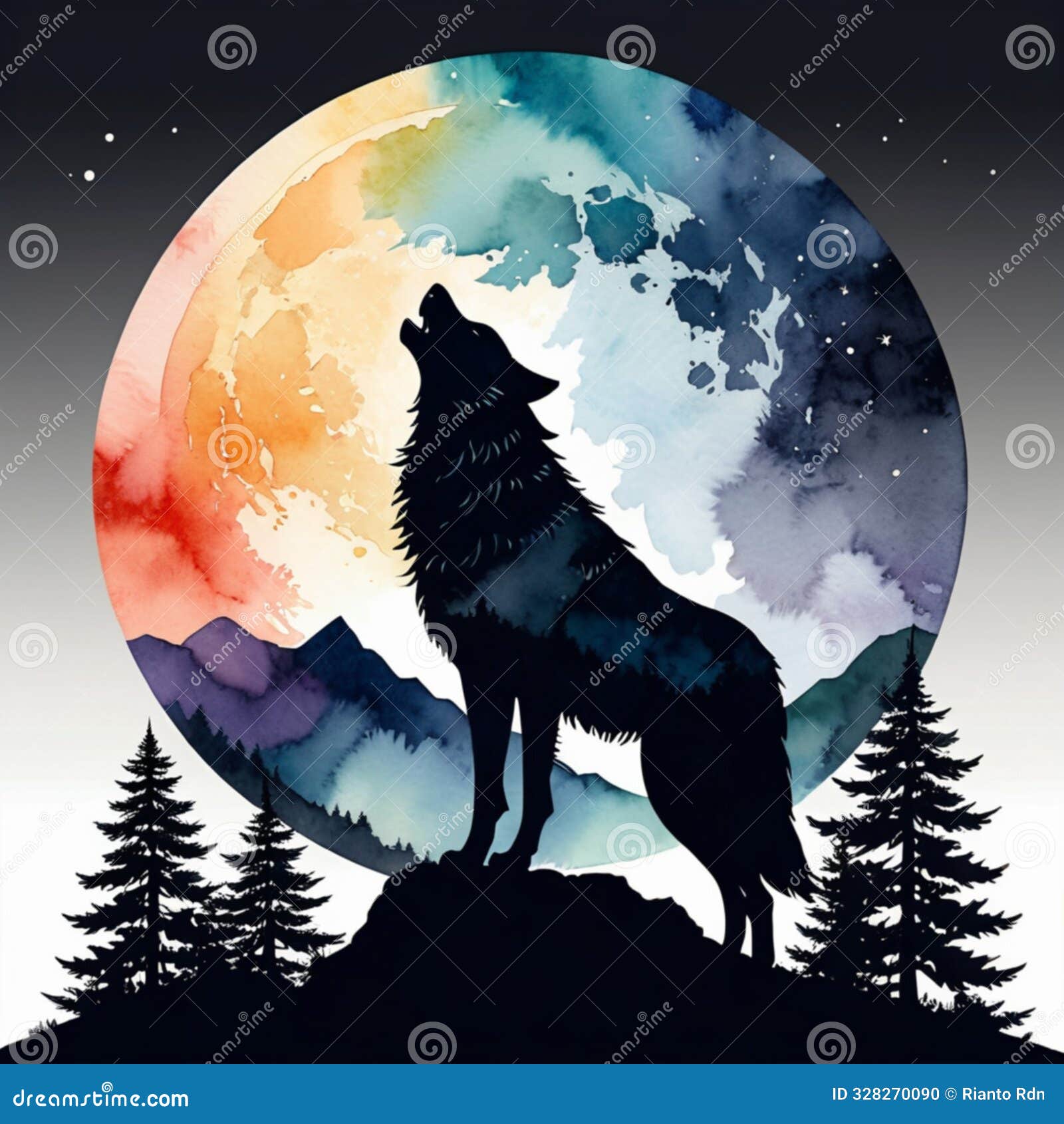 Lunar Echo: Howling Wolf in a Circular Frame Stock Illustration ...