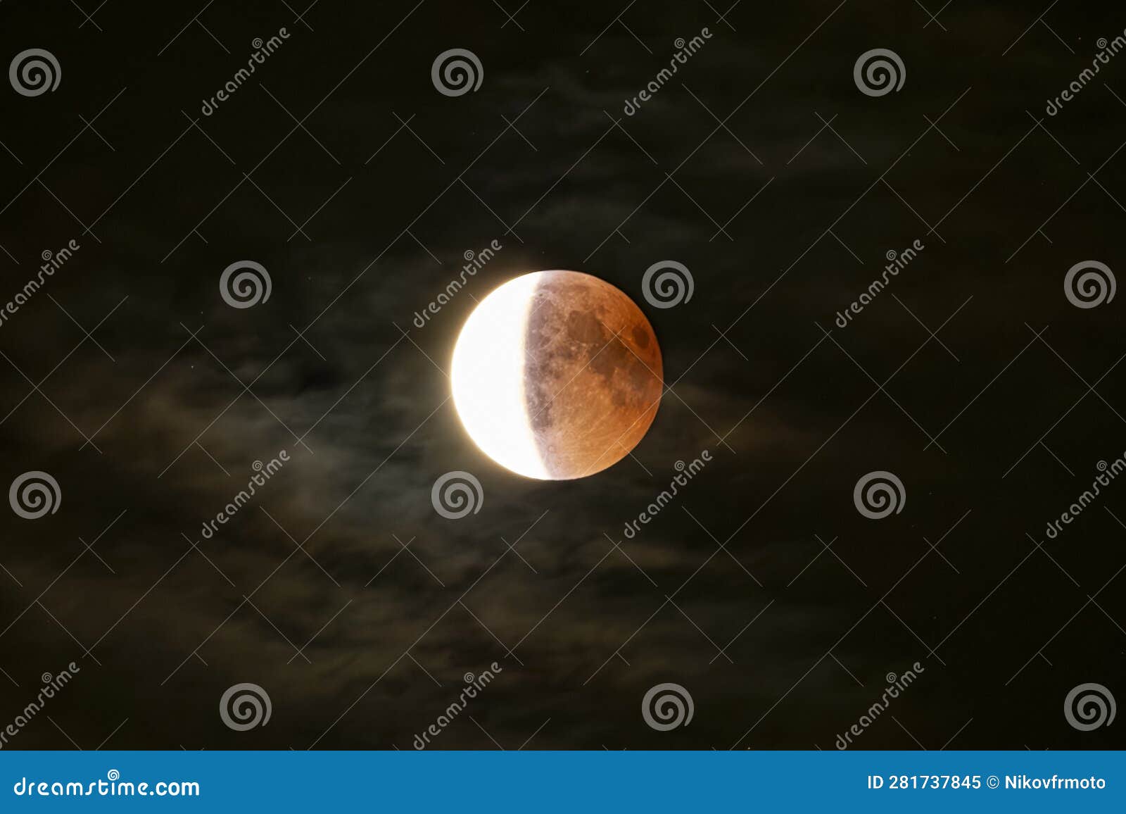 Lunar Eclipse Close-up in a Cloudy Night Stock Image - Image of craters ...