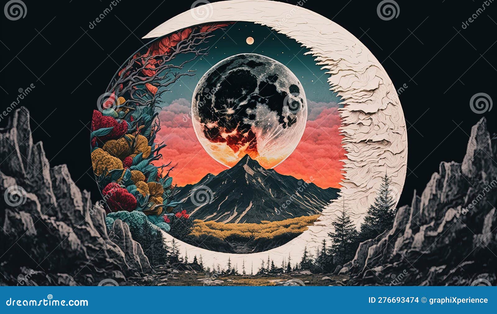 Lunar Eclipse Collage stock illustration. Illustration of surreal ...