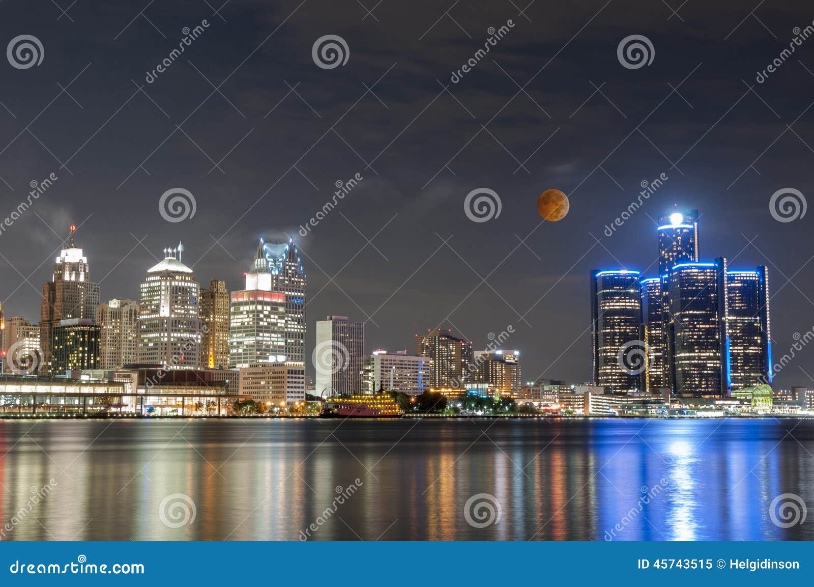 Lunar Eclipse and Detroit Skyline Stock Image - Image of forecasting ...