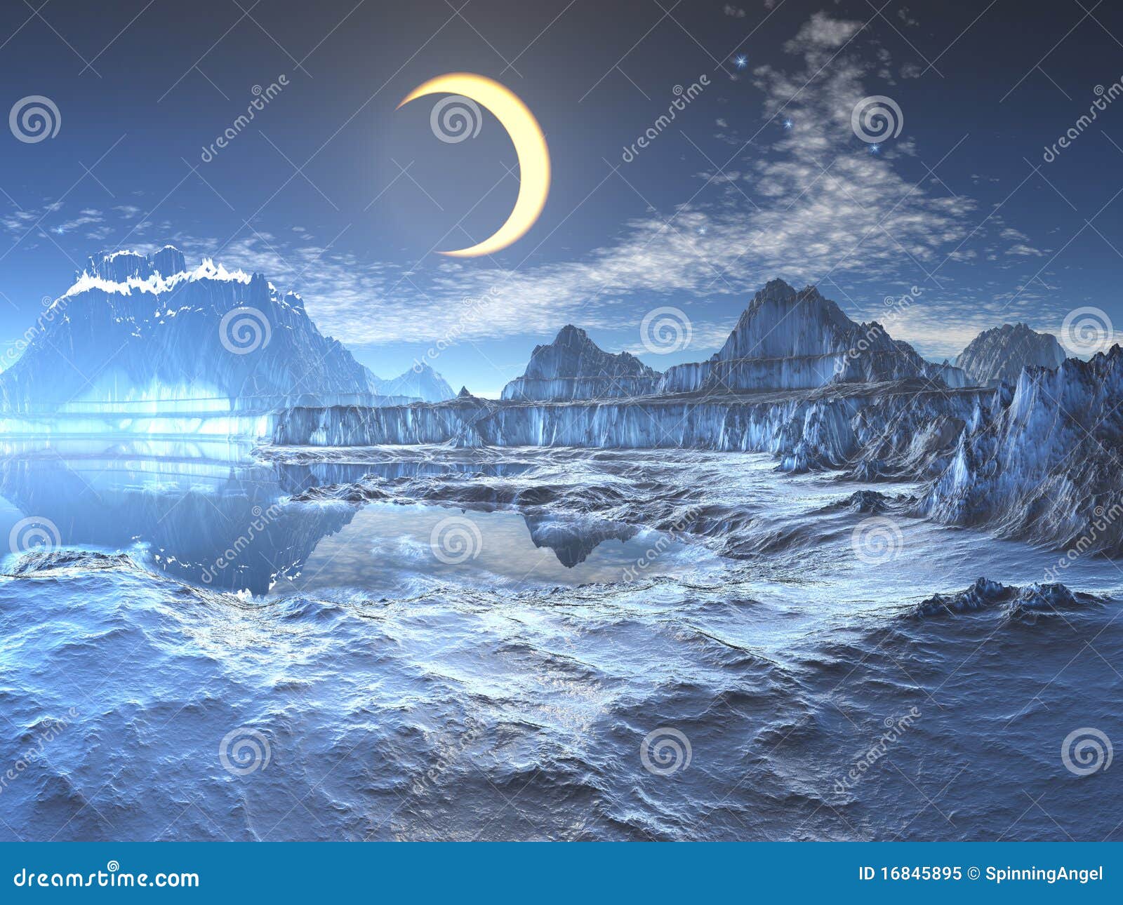 Lunar Eclipse Over Frozen Planet Stock Illustration - Illustration of ...