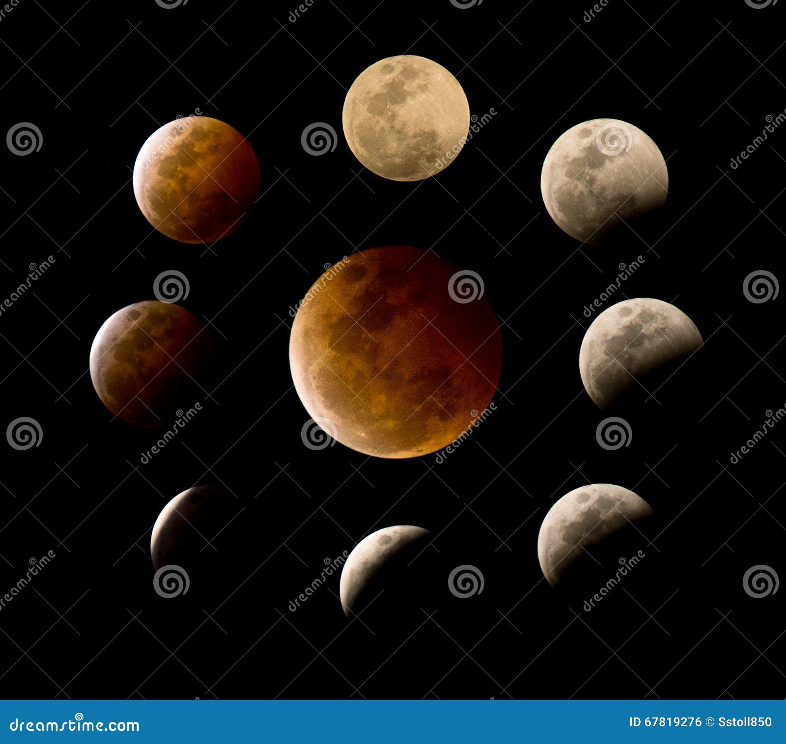 Lunar eclipse phases stock illustration. Illustration of phase - 67819276