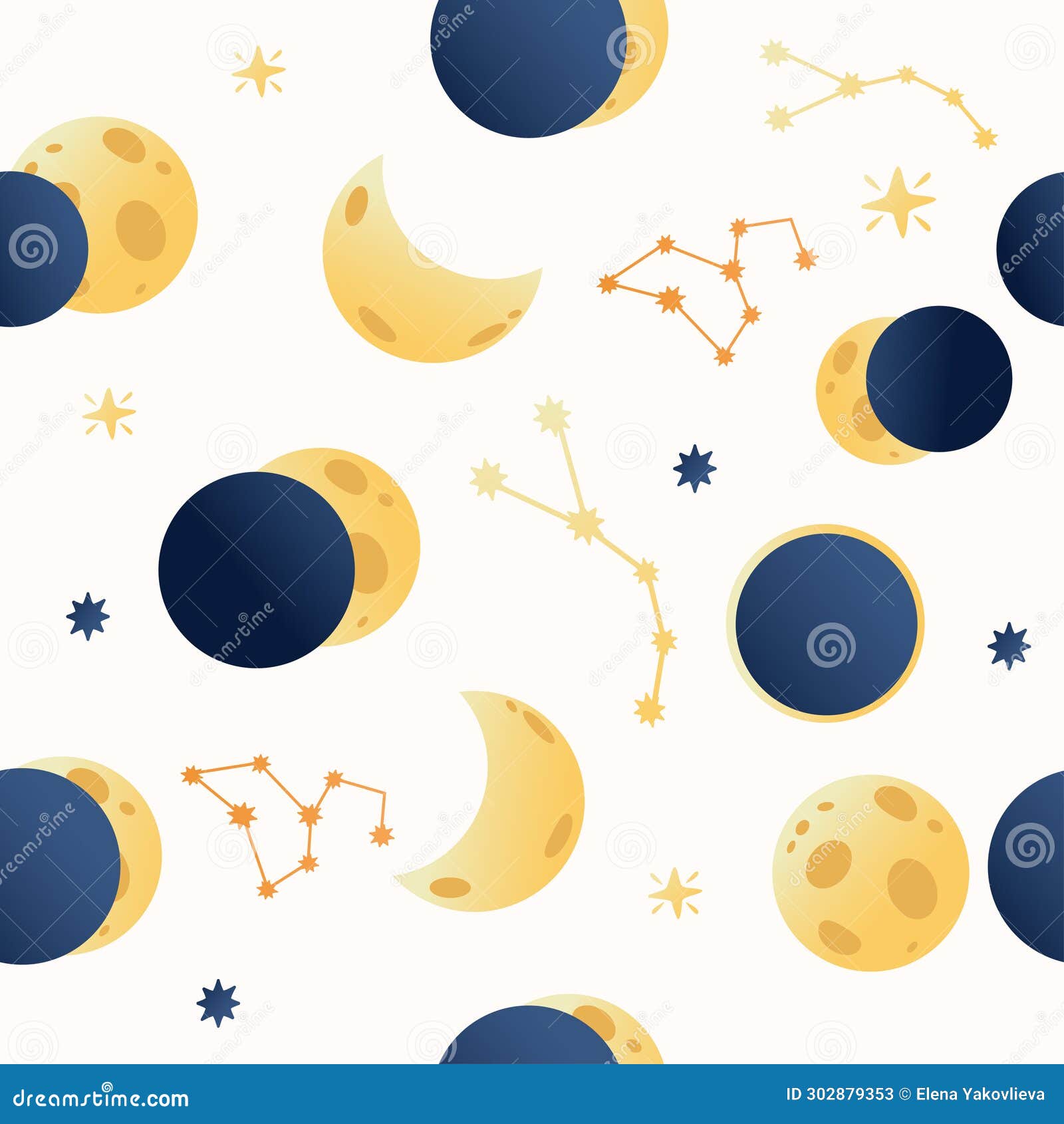 Lunar Eclipse Seamless Pattern in Flat Cartoon Style Stock Vector ...