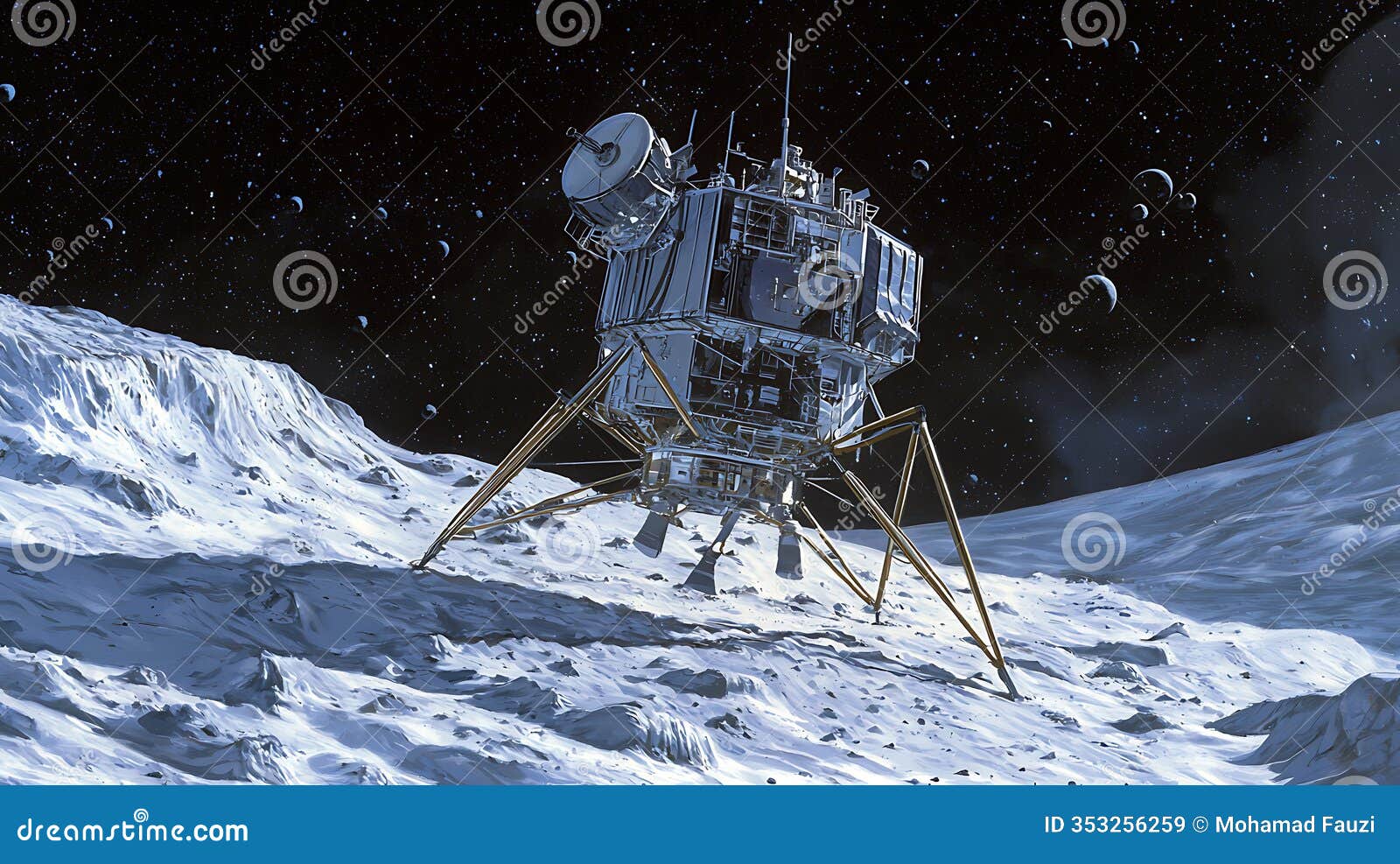 Lunar Lander on a Rugged Moon Surface Stock Image - Image of crater ...
