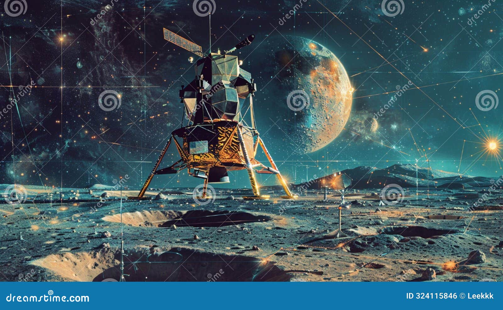 Lunar Landing Program Apollo Lunar Earth Space Technology Map Stock ...