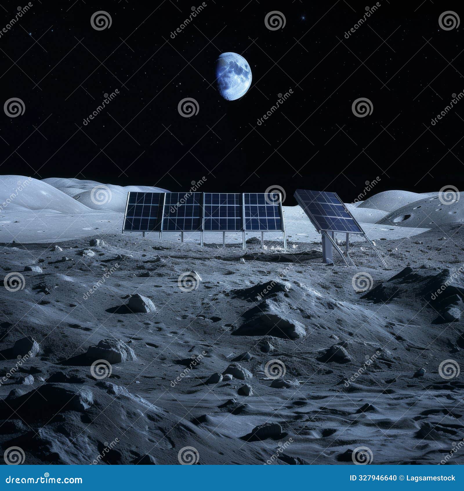 A Lunar Landscape Powered by Solar Panels Stock Illustration ...
