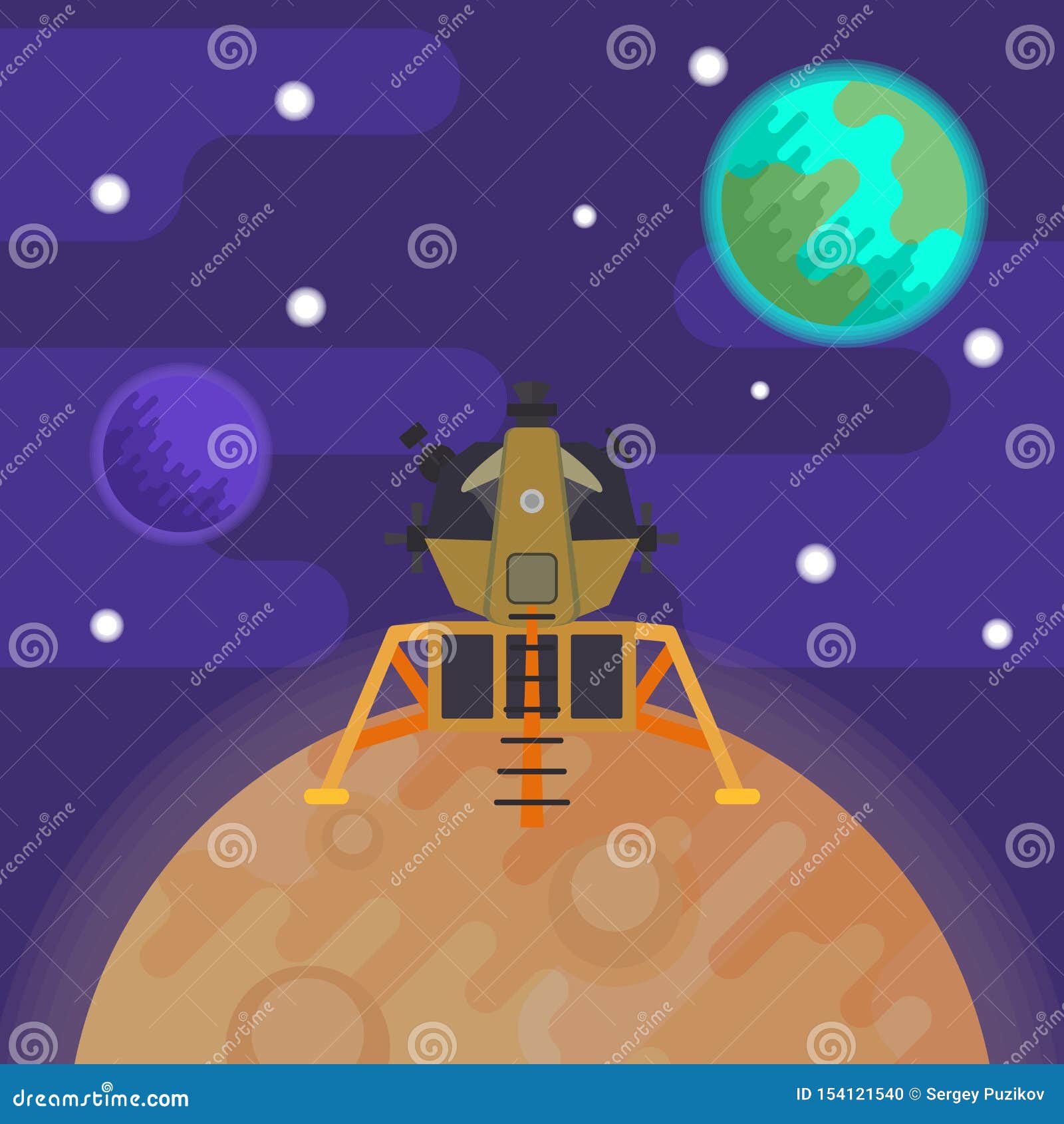 Lunar Module on the Surface of the Moon Against the Background of Space ...