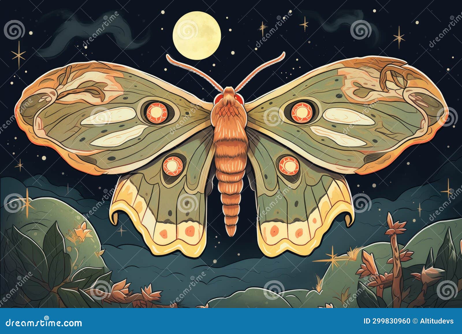 Lunar Moth Resting Under Moonlight Stock Photo - Image of moth, nature ...