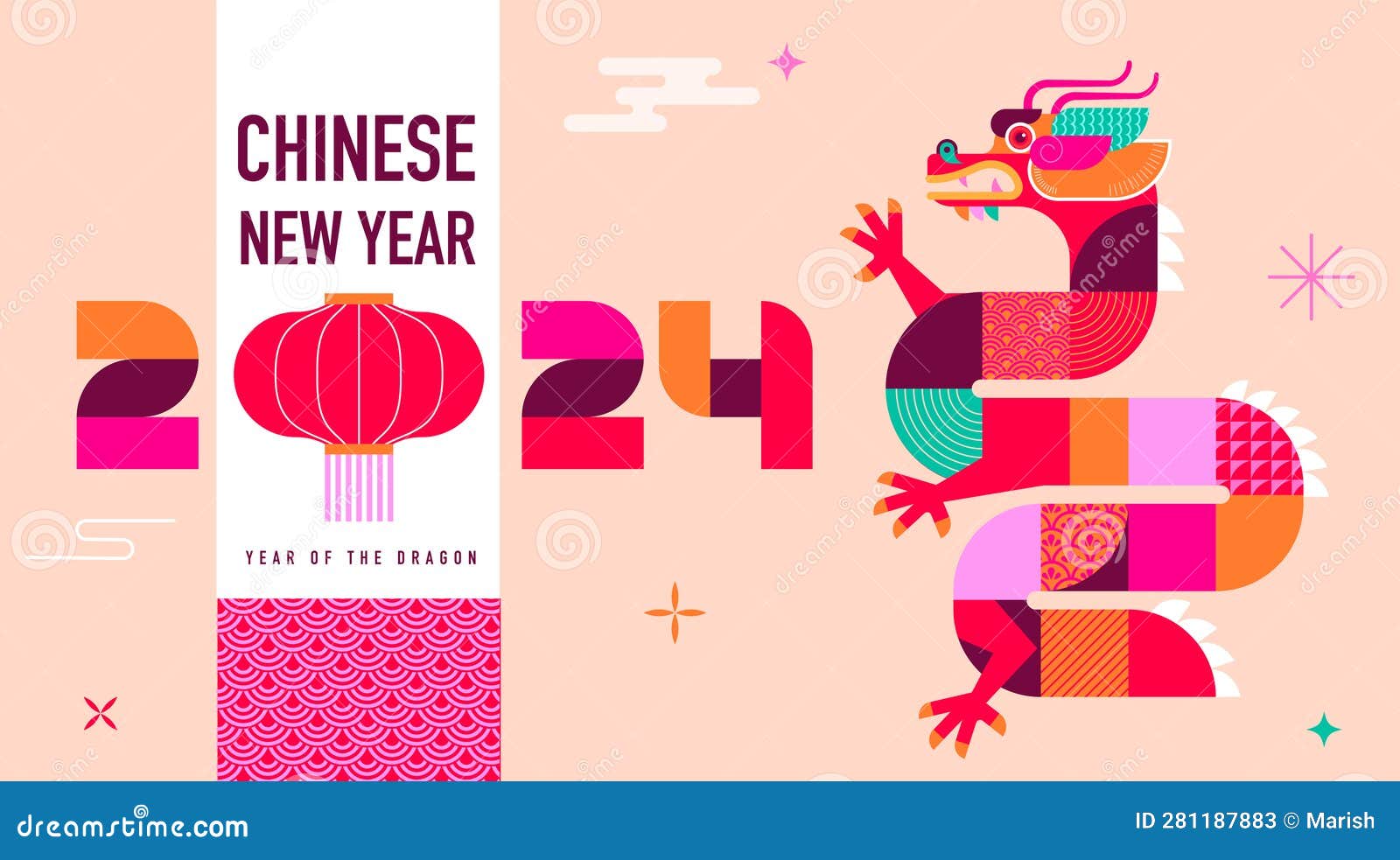 Lunar New Year Background, Banner, Chinese New Year 2024 , Year of the ...