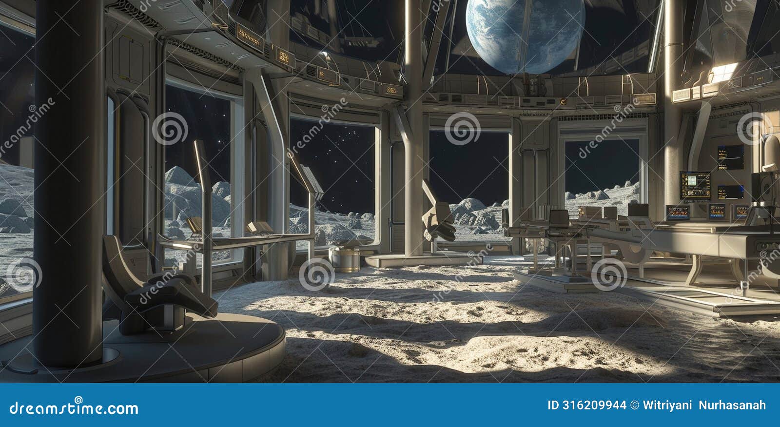 Lunar Observatory Terrace Room Interior. Generative Ai Stock ...