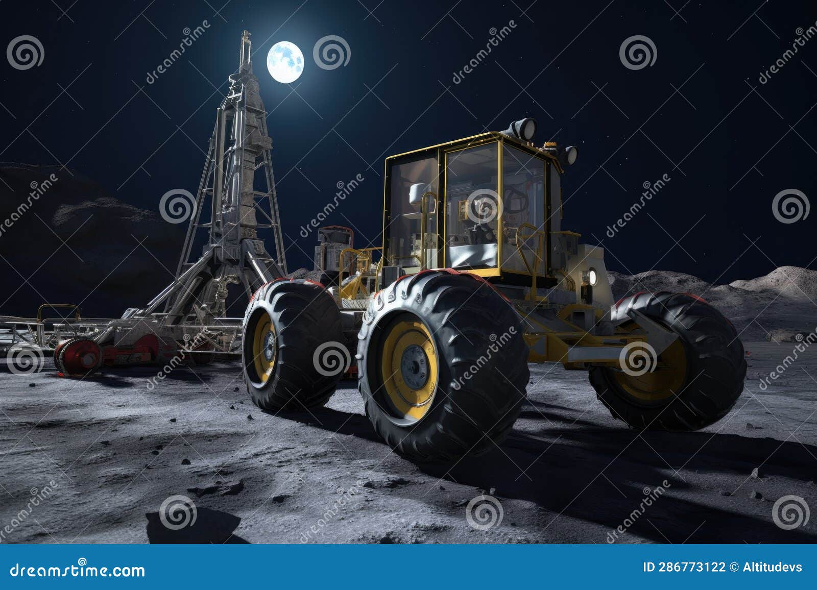Lunar Rover Carrying Equipment for Base Construction Stock Illustration ...