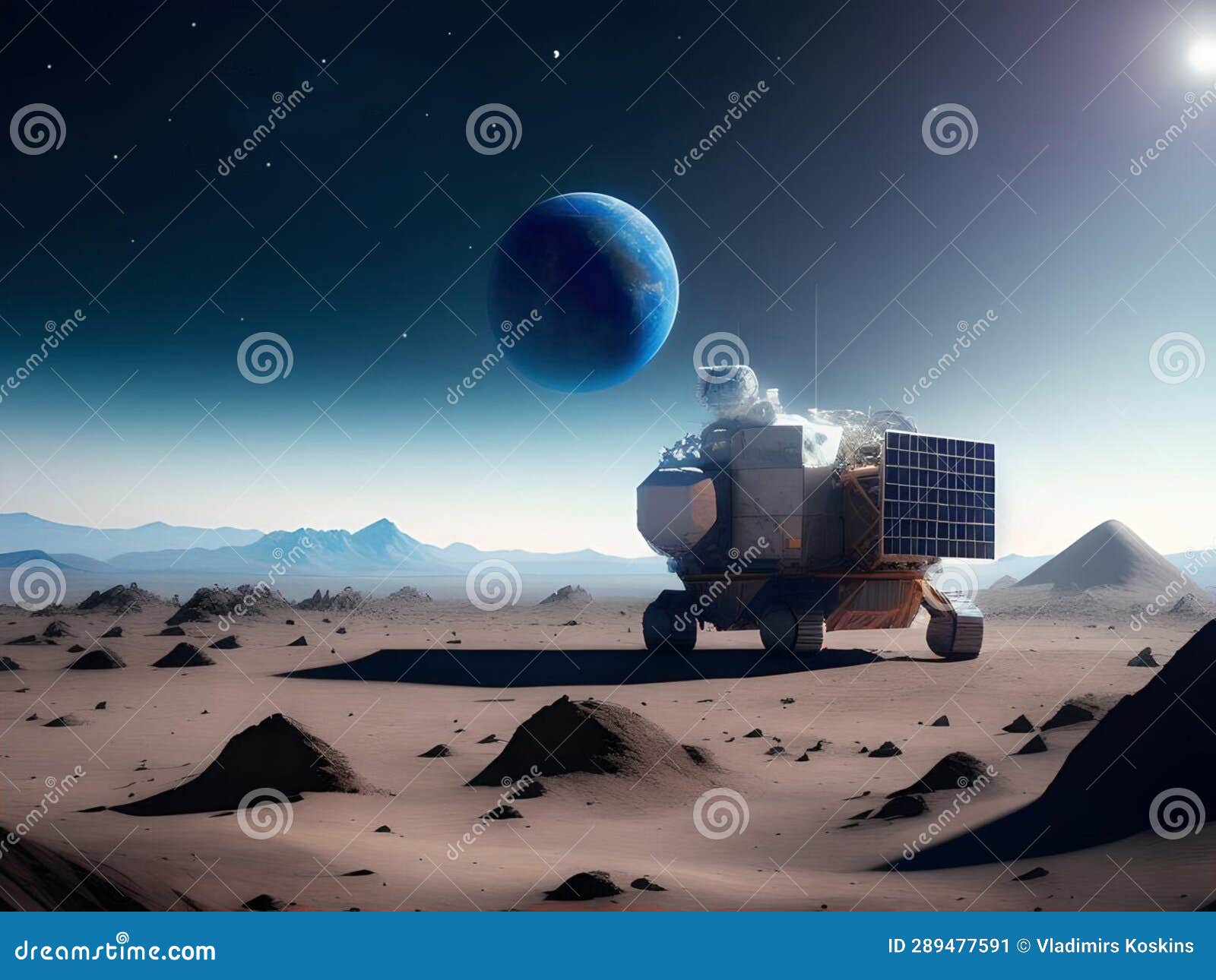 A Lunar Rover Explores the Surface of the Moon Stock Image - Image of ...