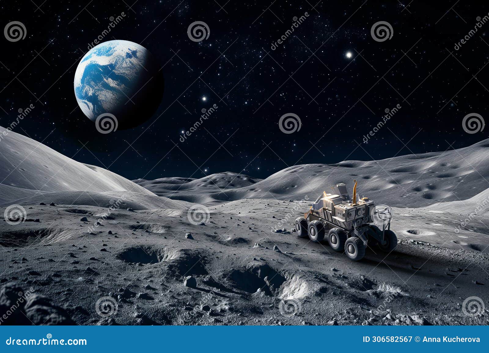 A Lunar Rover Launched On The Moon To Explore The Surface Stock ...