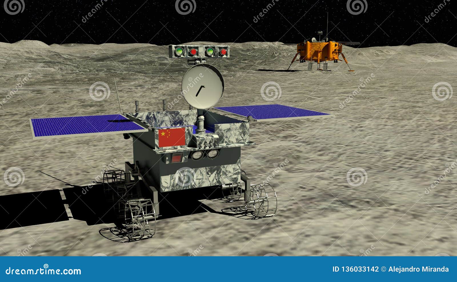 Lunar Rover Yutu 2 Rolling Across the Surface of the Moon Beginning the ... Lunar Rover Yutu 2 Rolling Across the Surface of the Moon Beginning the ...