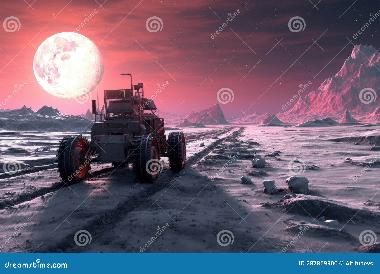 Lunar Rovers Perspective of a Striking Lunar Sunrise Stock Illustration ...