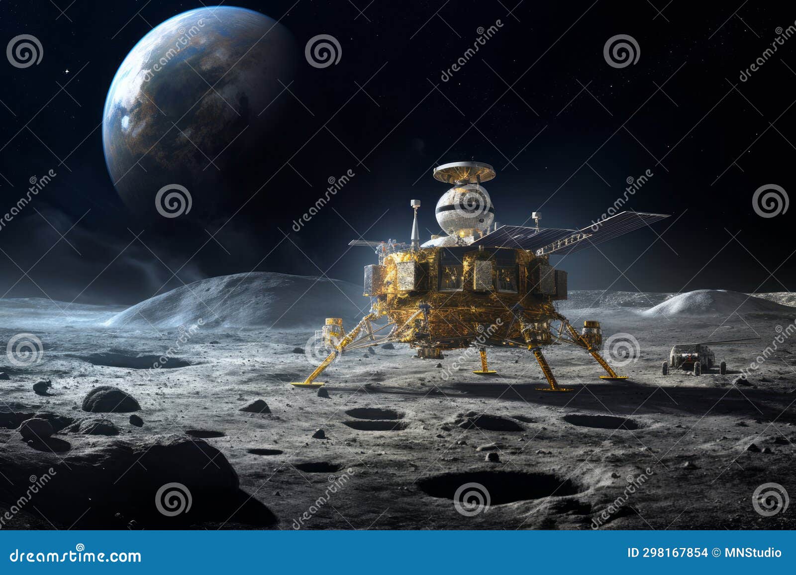 Lunar Spacecraft Lander Module Sitting on the Moon S South Pole. Lunar ...