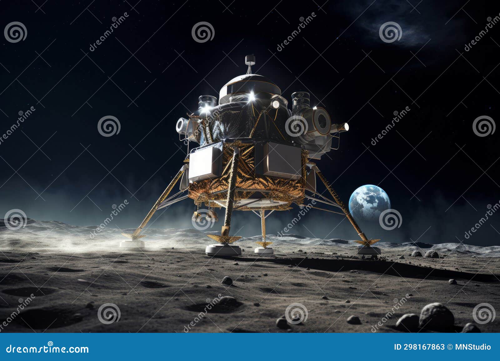 Lunar Spacecraft Lander Module Sitting on the Moon S South Pole. Lunar ...