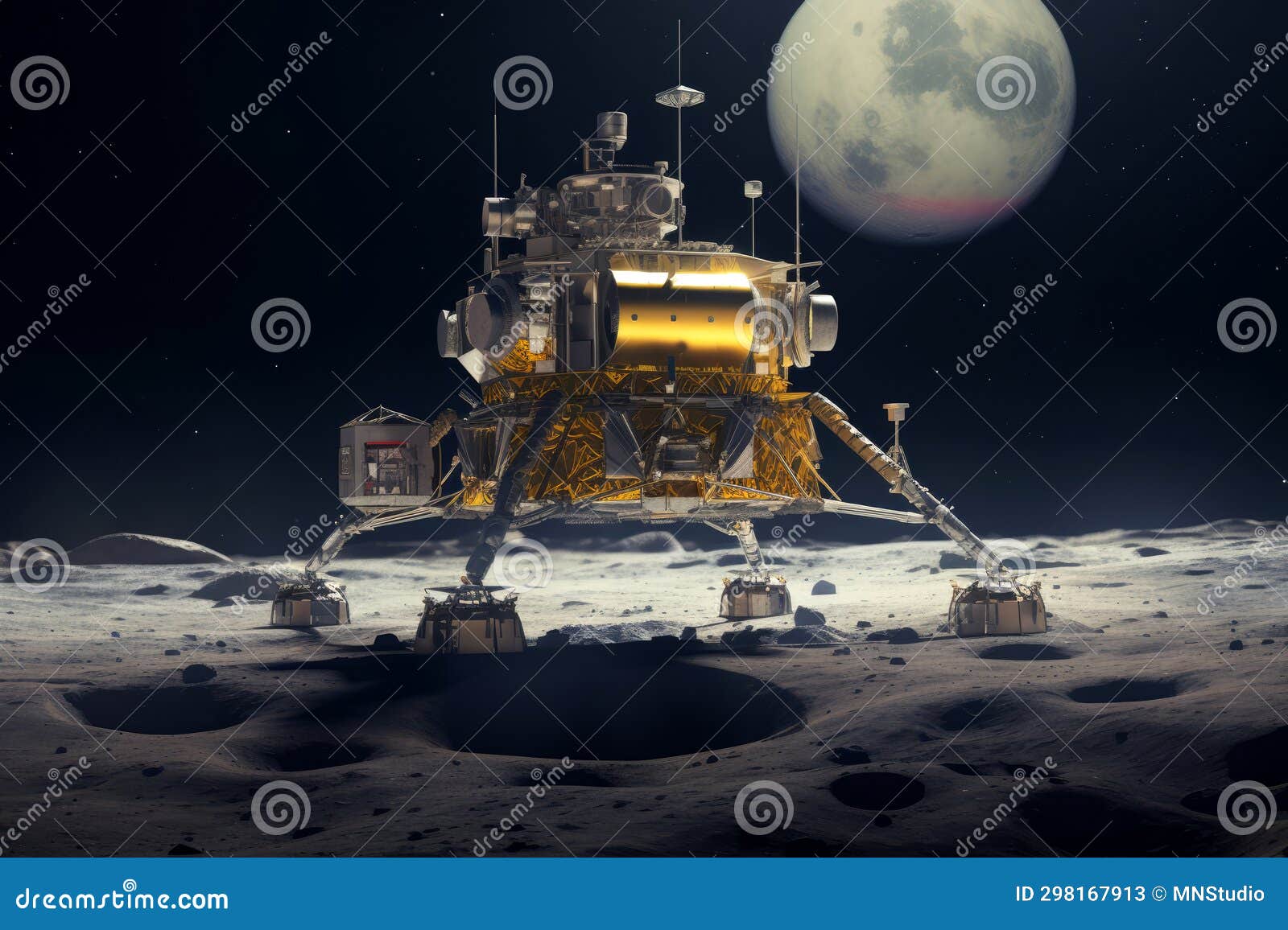 Lunar Spacecraft Lander Module Sitting on the Moon S South Pole. Lunar ...