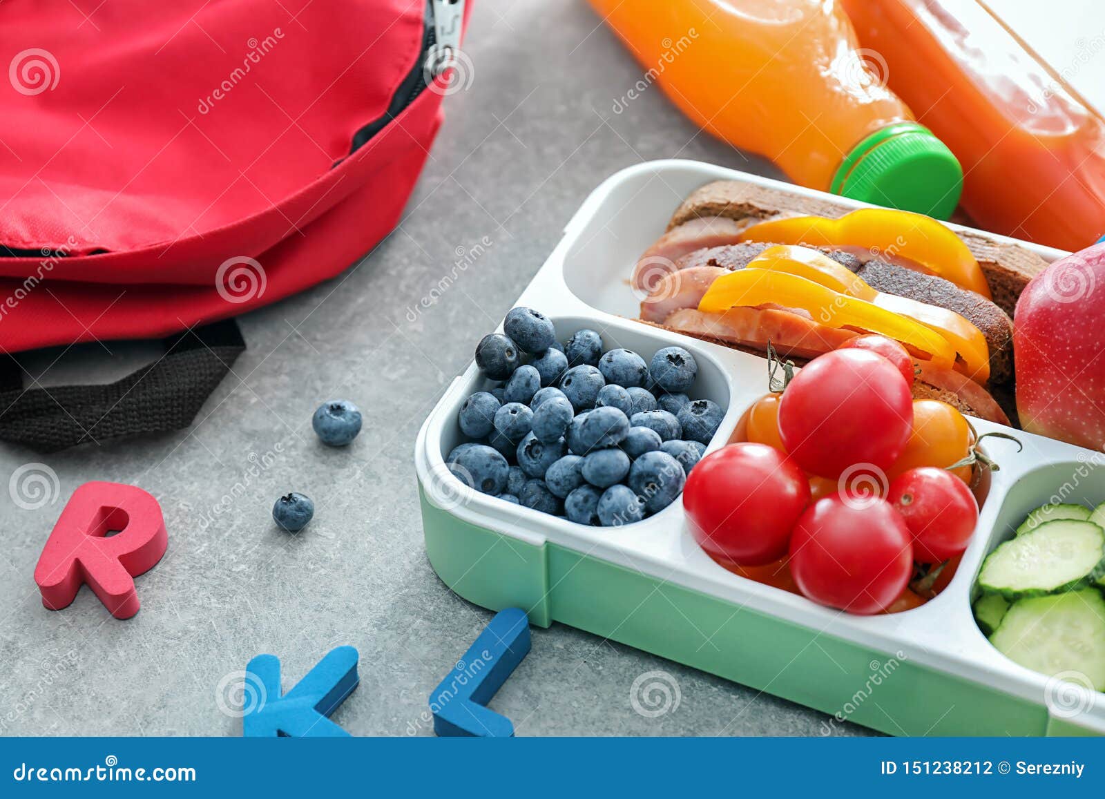 Lunch Box with Appetizing Food on Grey Table Stock Photo - Image of ...