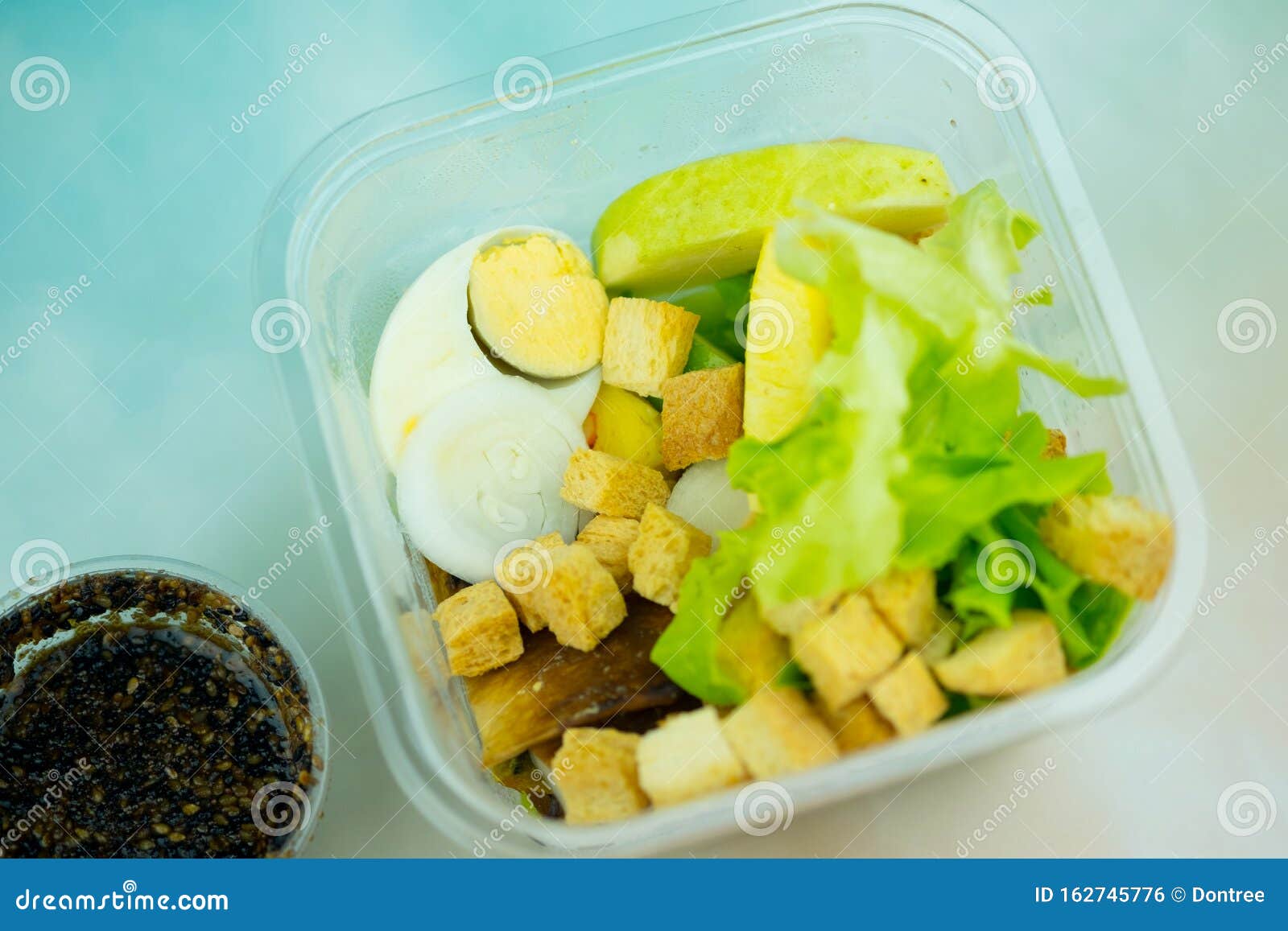 Lunch Box with Boiled Egg and Vegetable Salad. View from Above Stock ...